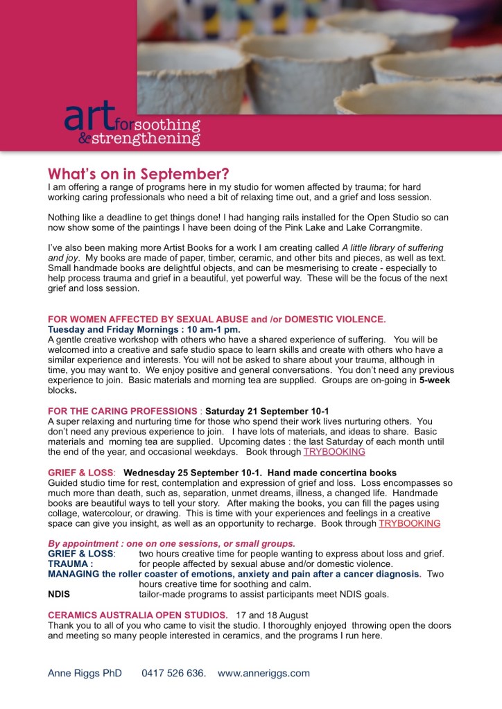 Art for Soothing & Strengthening. What’s on in September | Anne Riggs