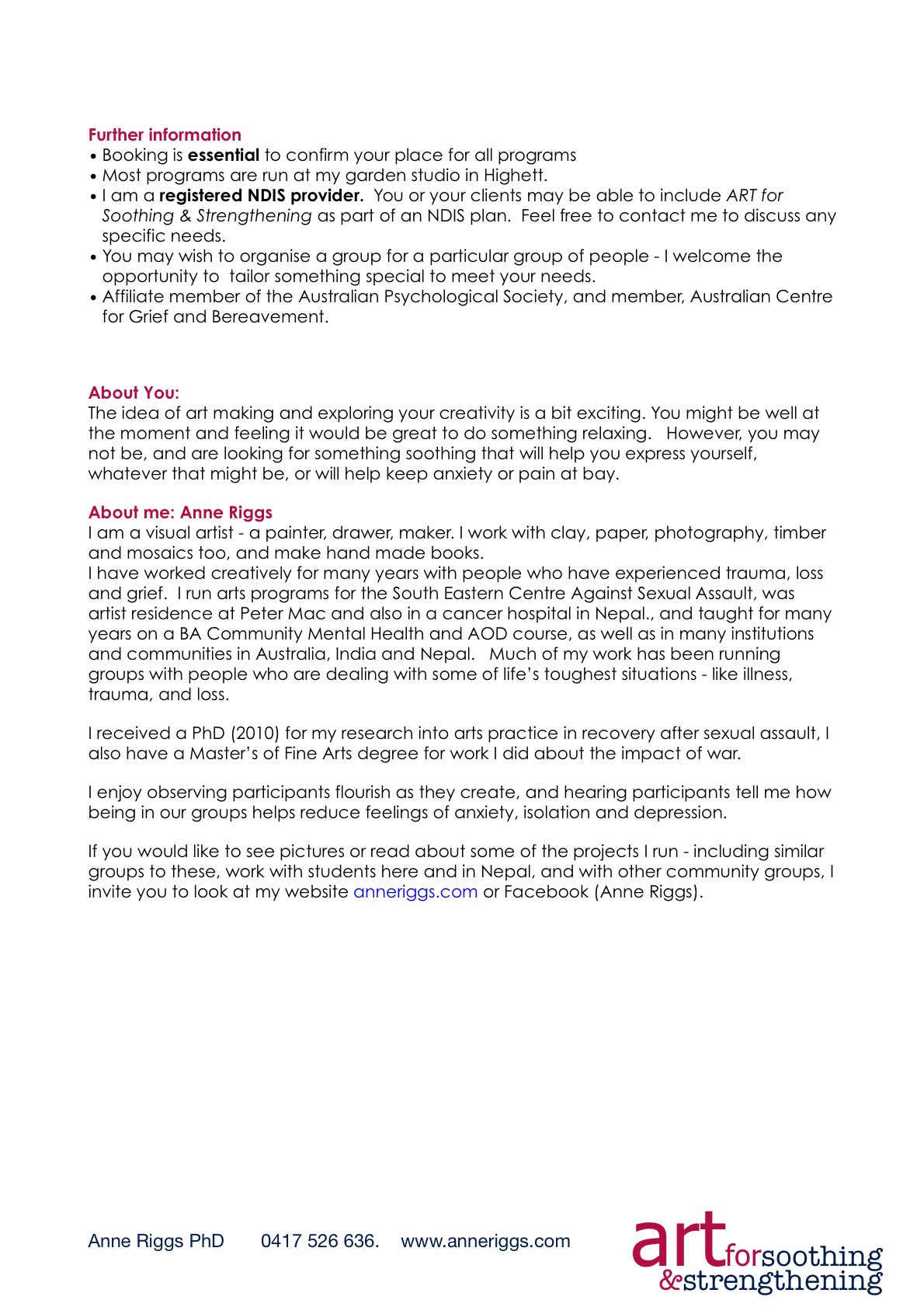 Art for Soothing & Strengthening. What’s on in September | Anne Riggs